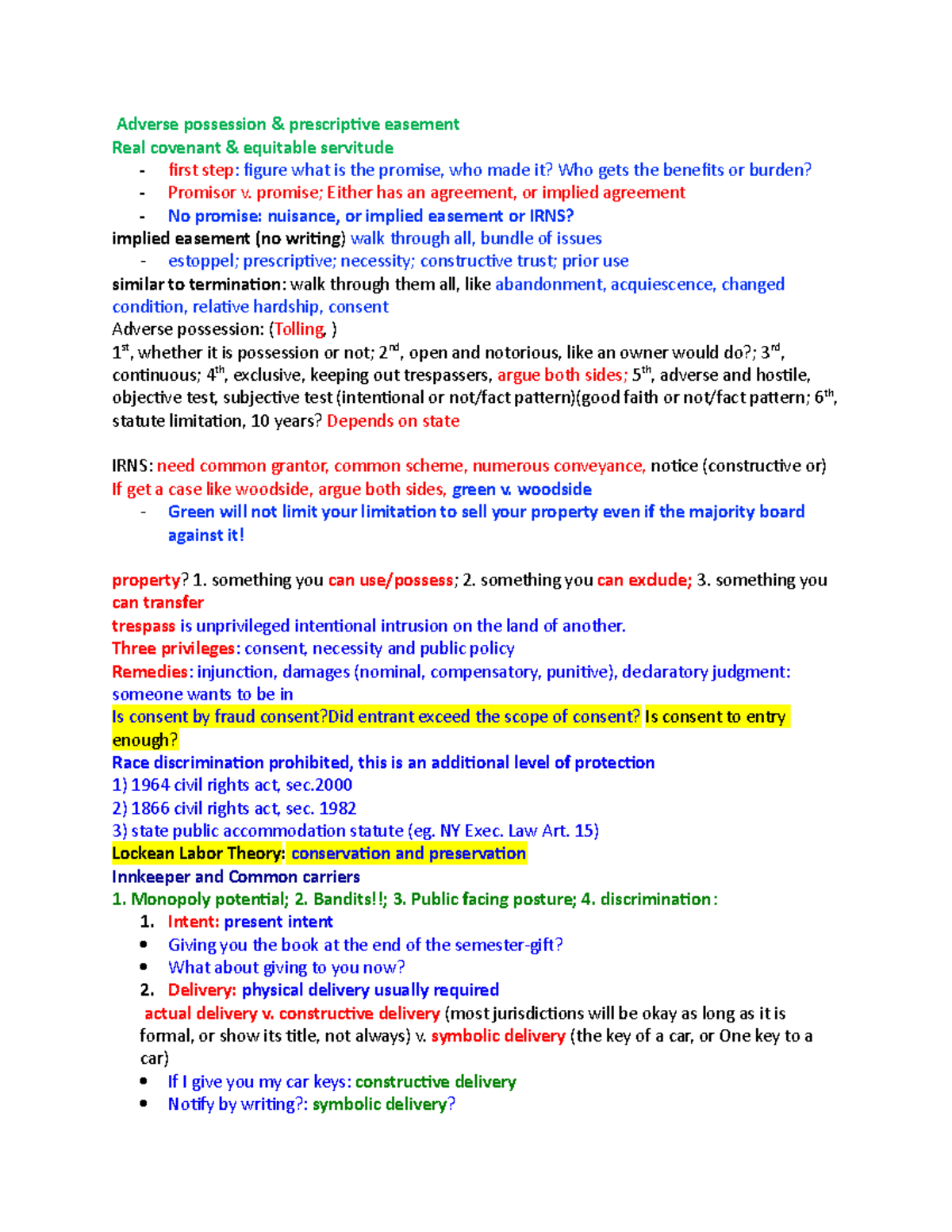 Outline 2 rules - Noted and case law - Adverse possession ...