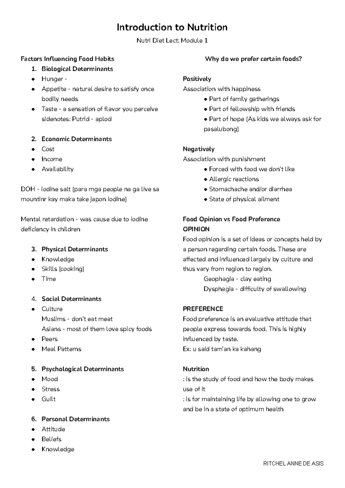 Nutrition and Dietetics - Introduction to Nutrition Nutri Diet Lect ...