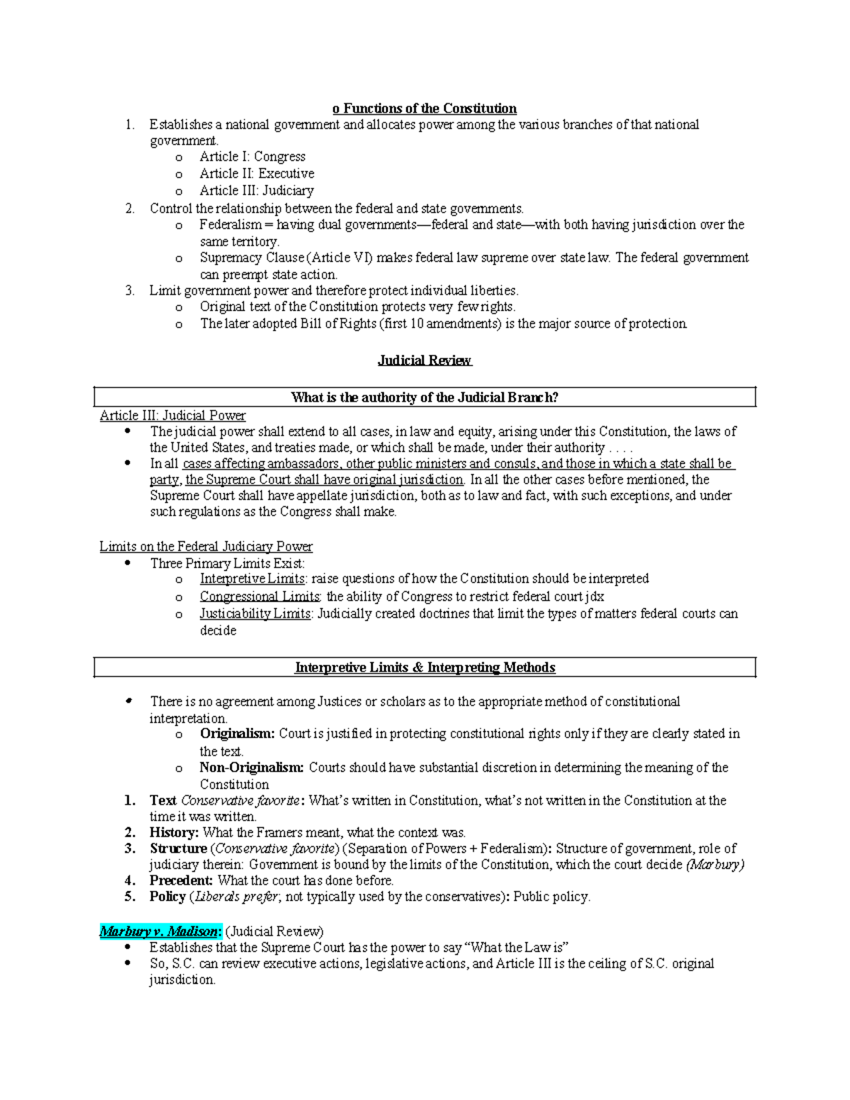 Constitutional Law Outline - Establishes a national government and ...