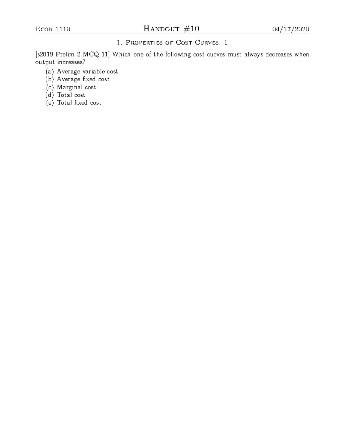 ECON 1110 Session 10 bin - Econ 1110 Handout #10 04/17/ Properties of ...