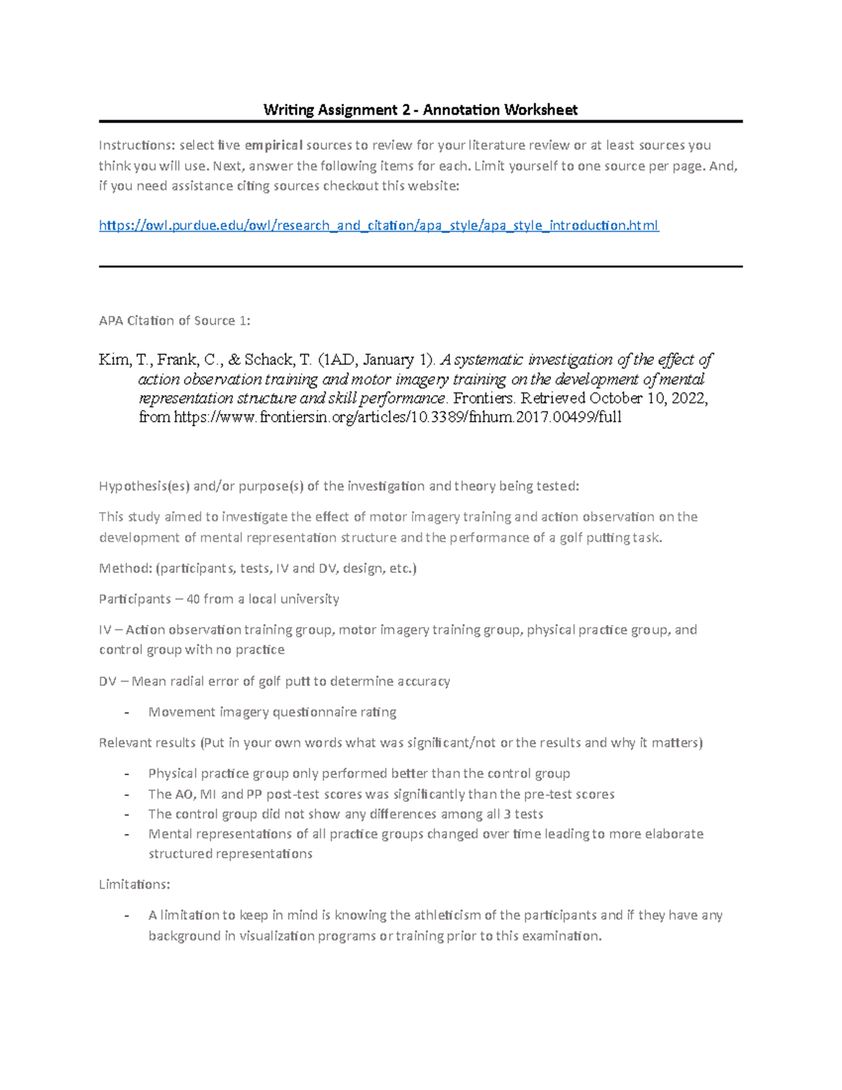 Writing Assignment 2 - Next, answer the following items for each. Limit yourself to one source ...