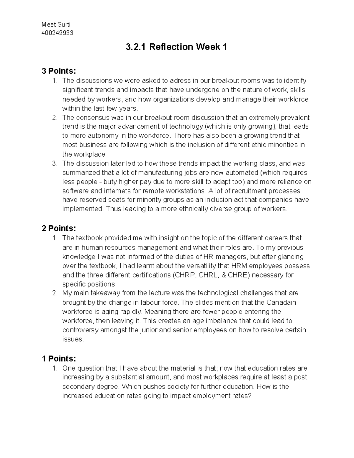 3-2-1 Reflection Week 1 - Meet Surti 400249933 3.2 Reflection Week 1 3 ...