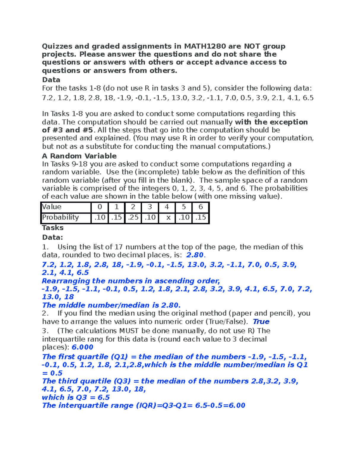 Quizzes and graded assignments in MATH1280 - Please answer the questions and do not share the ...