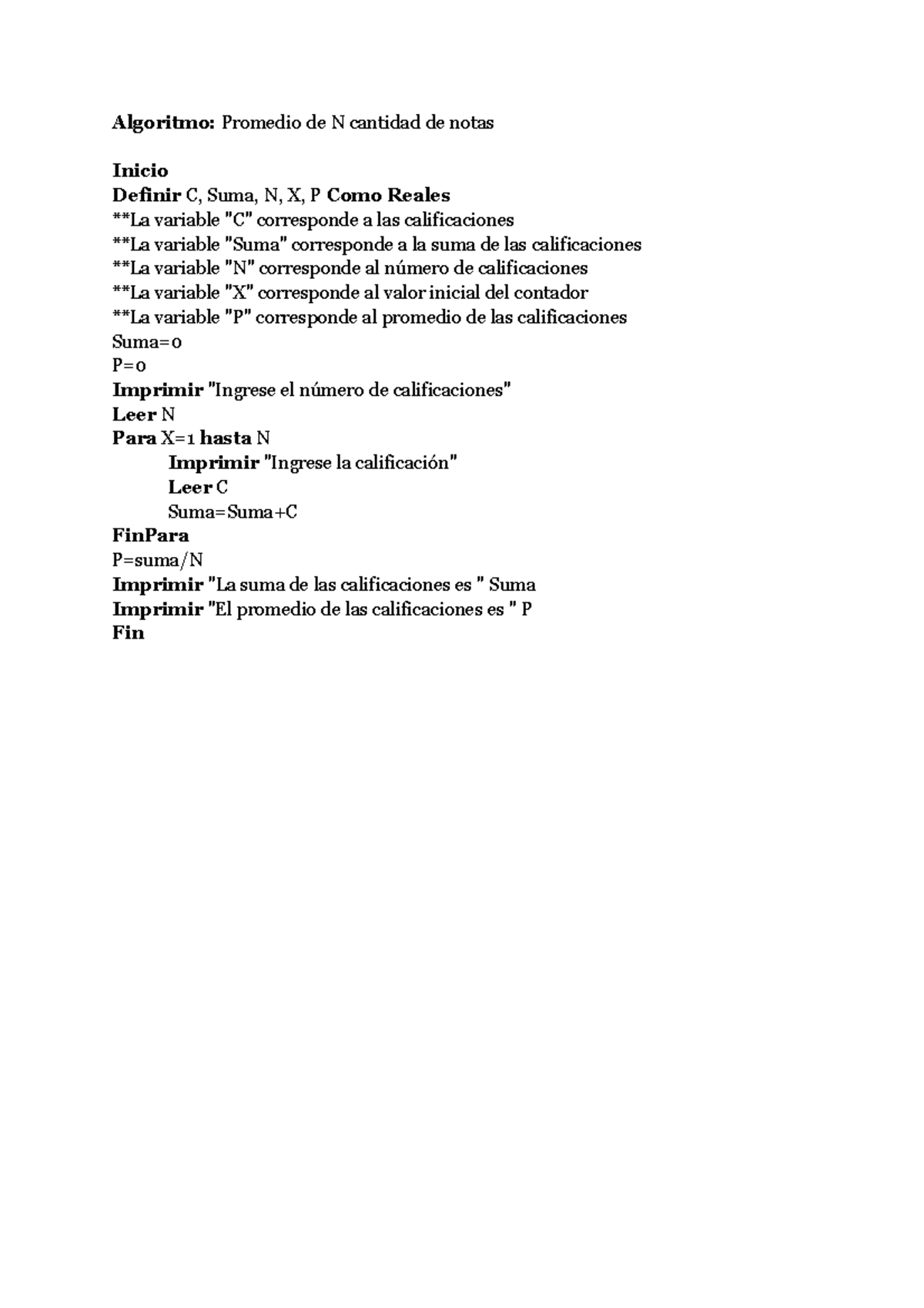 DLA 1° Práctica de Algoritmos - Algoritmo: Promedio de N cantidad de ...