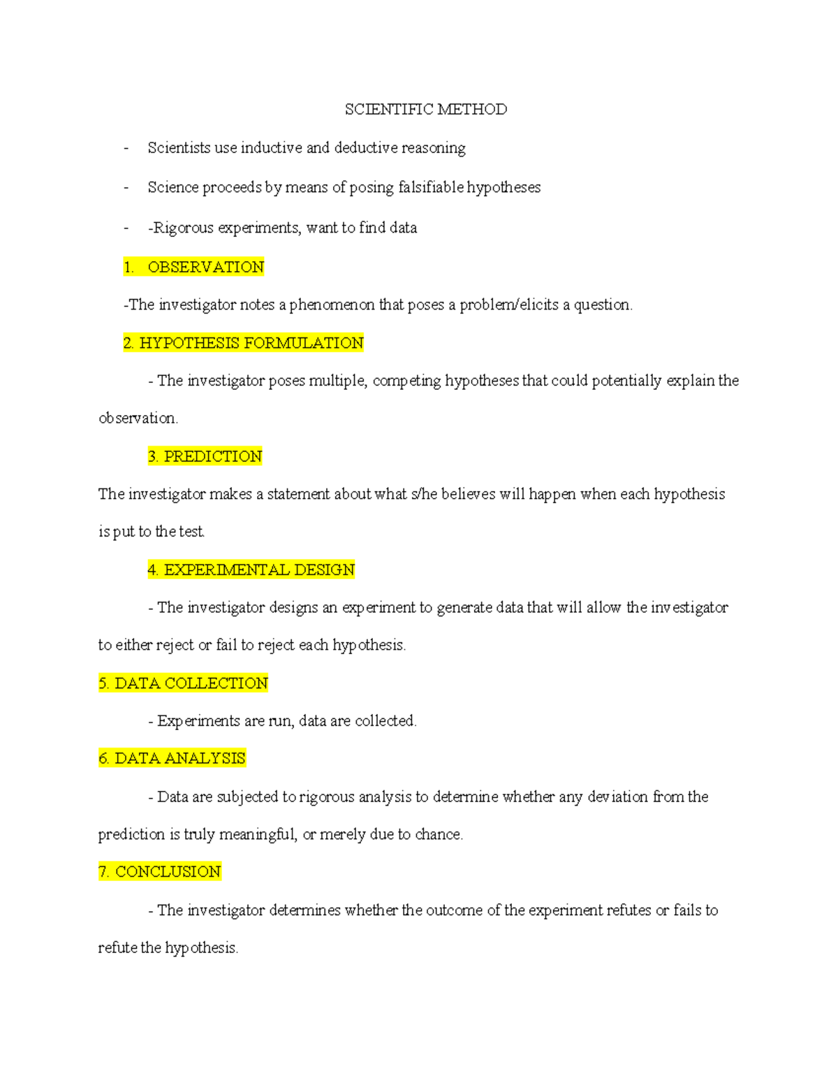 BIO LAB Notes; WEEK 1-2 - SCIENTIFIC METHOD Scientists use inductive ...