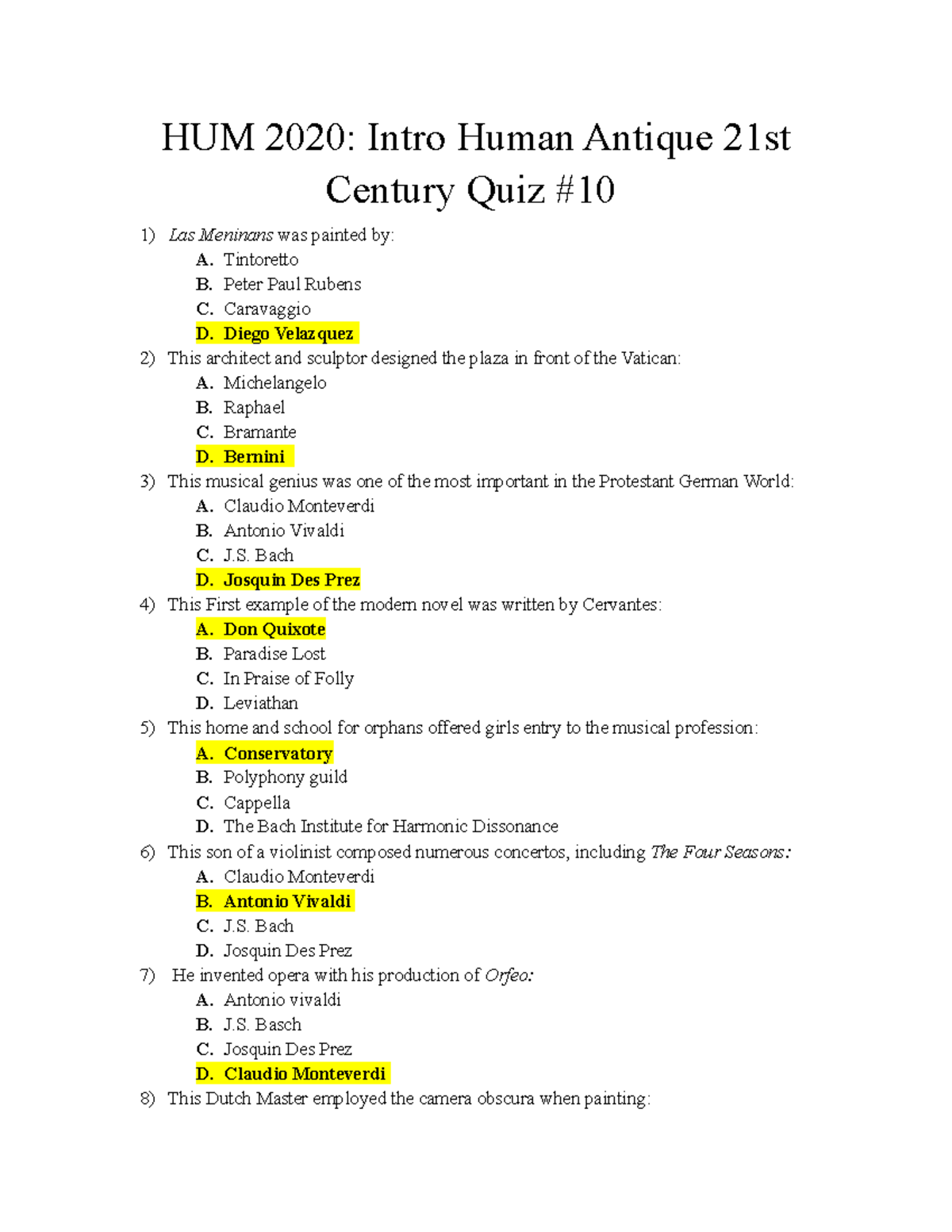 HUM 2020 Intro Human Antique 21st Century Quiz #10 - HUM 2020: Intro ...