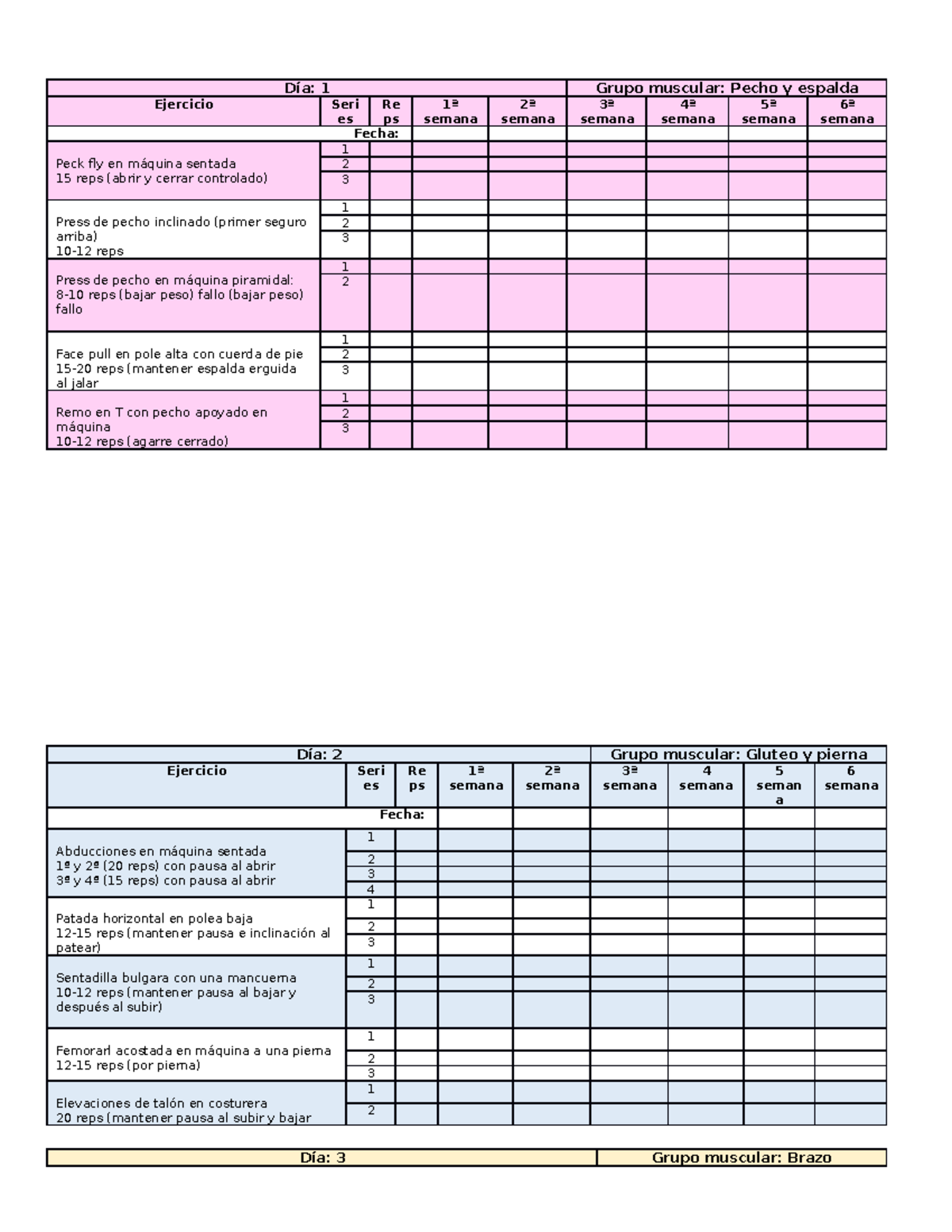 Registro sobrecarga progresiva - Día: 1 Grupo muscular: Pecho y espalda ...