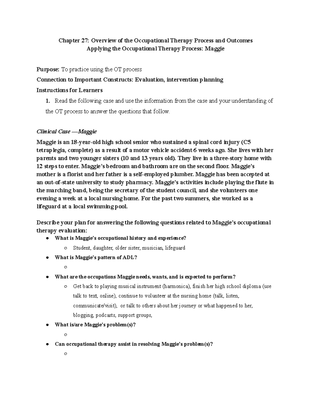 Theory Week 7 - Maggie - OT Process Case Study - Chapter 27: Overview ...