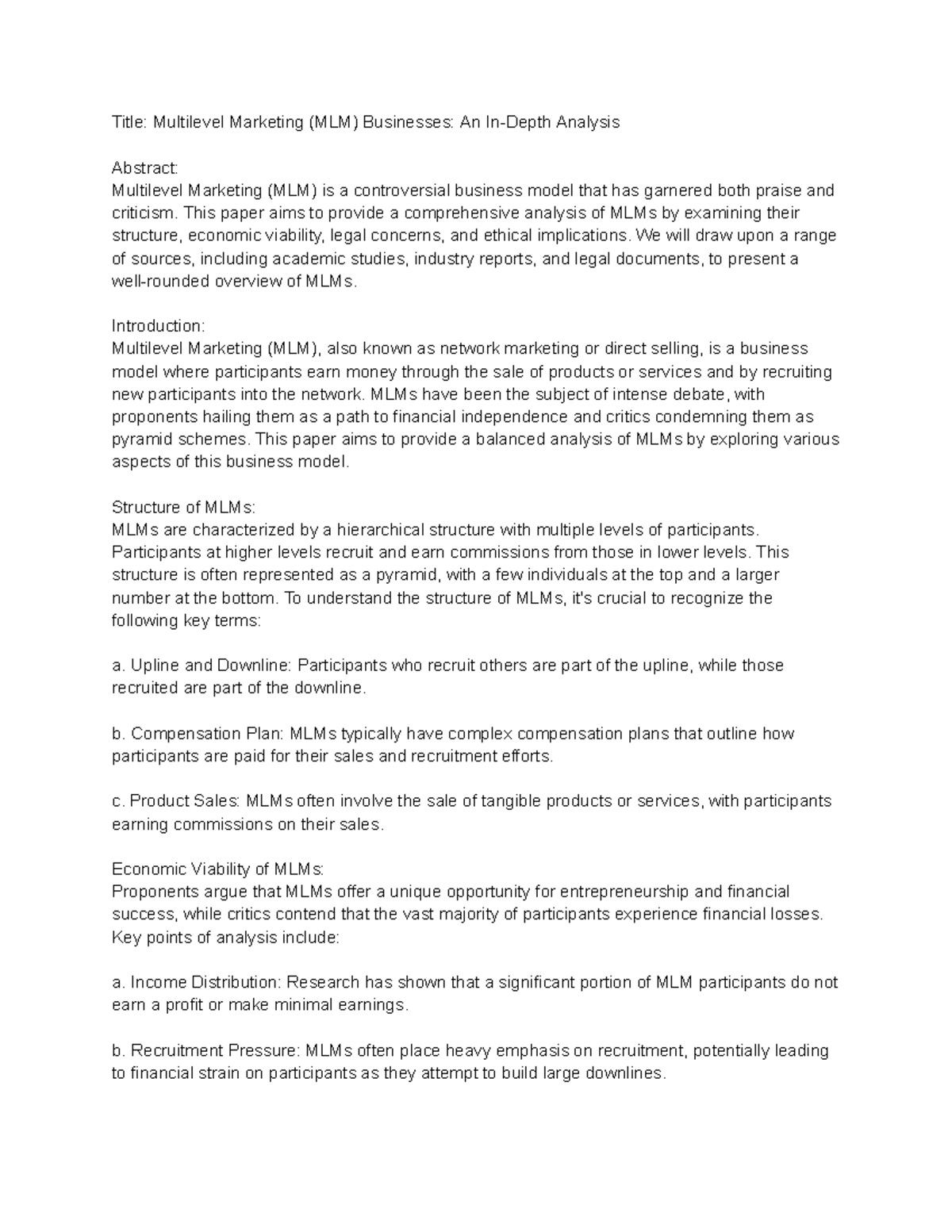 MLM - This comprehensive paper titled "Multilevel Marketing (MLM ...