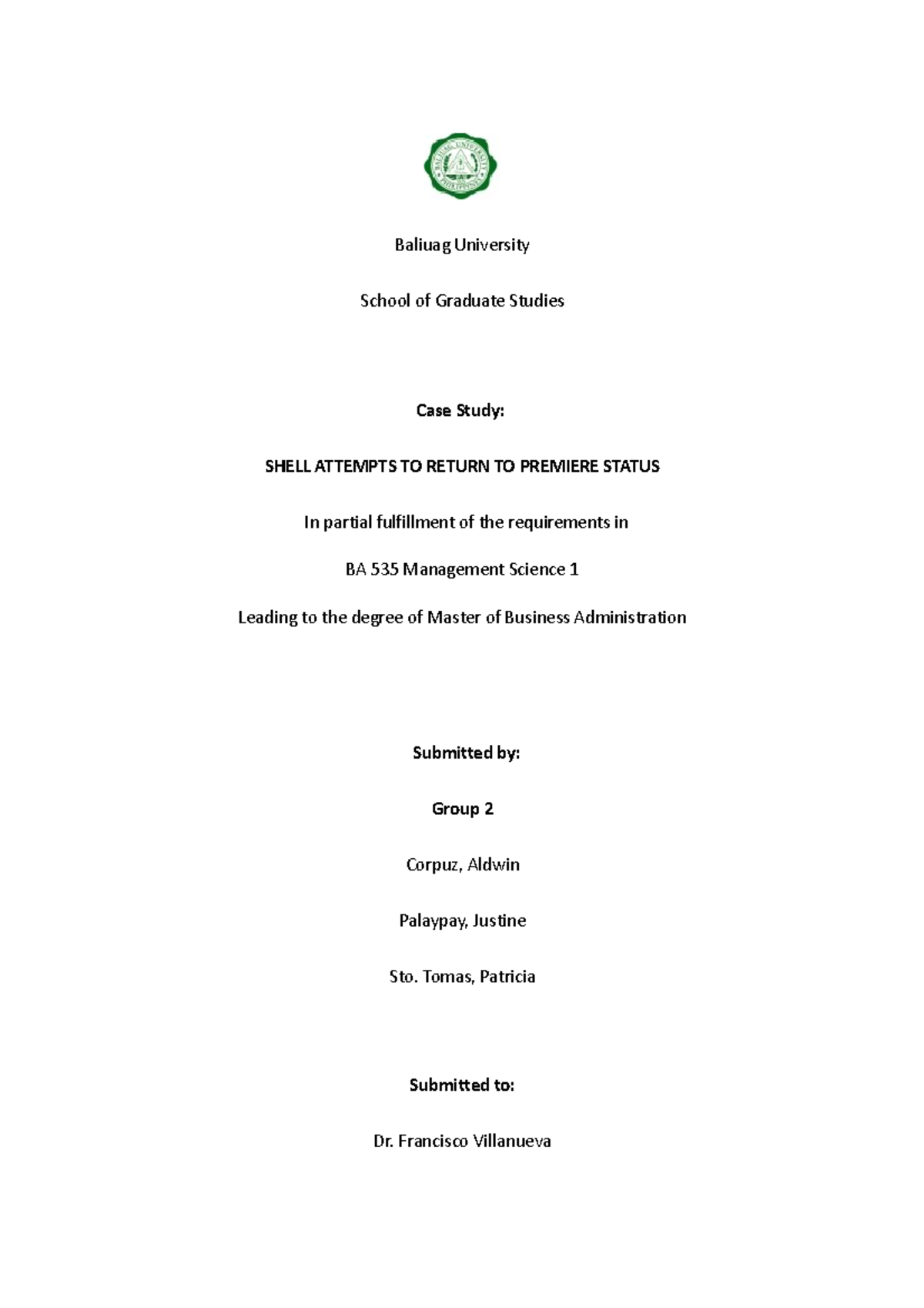 Shell - Group 2 - Baliuag University School of Graduate Studies Case ...