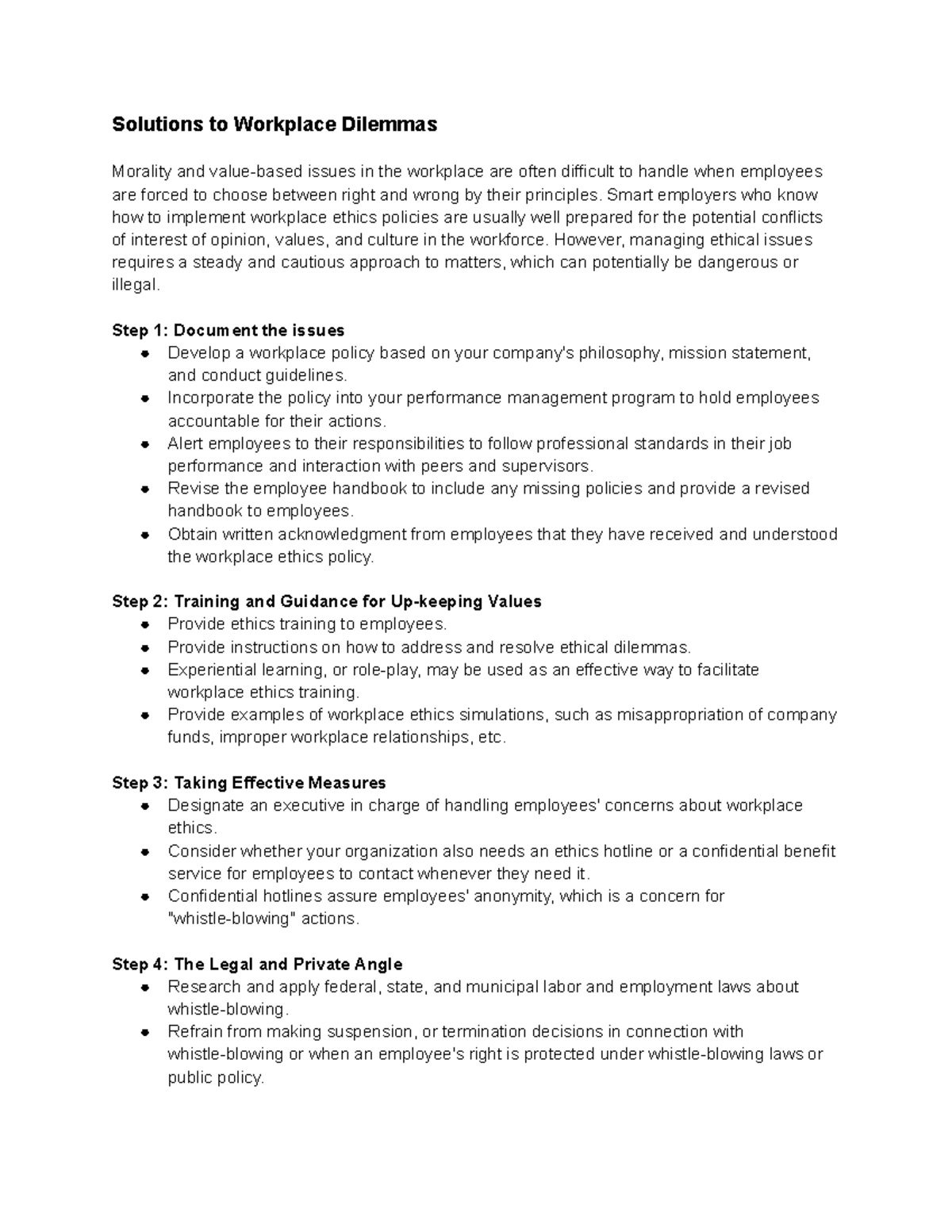 Solutions to Workplace Dilemmas - Solutions to Workplace Dilemmas ...