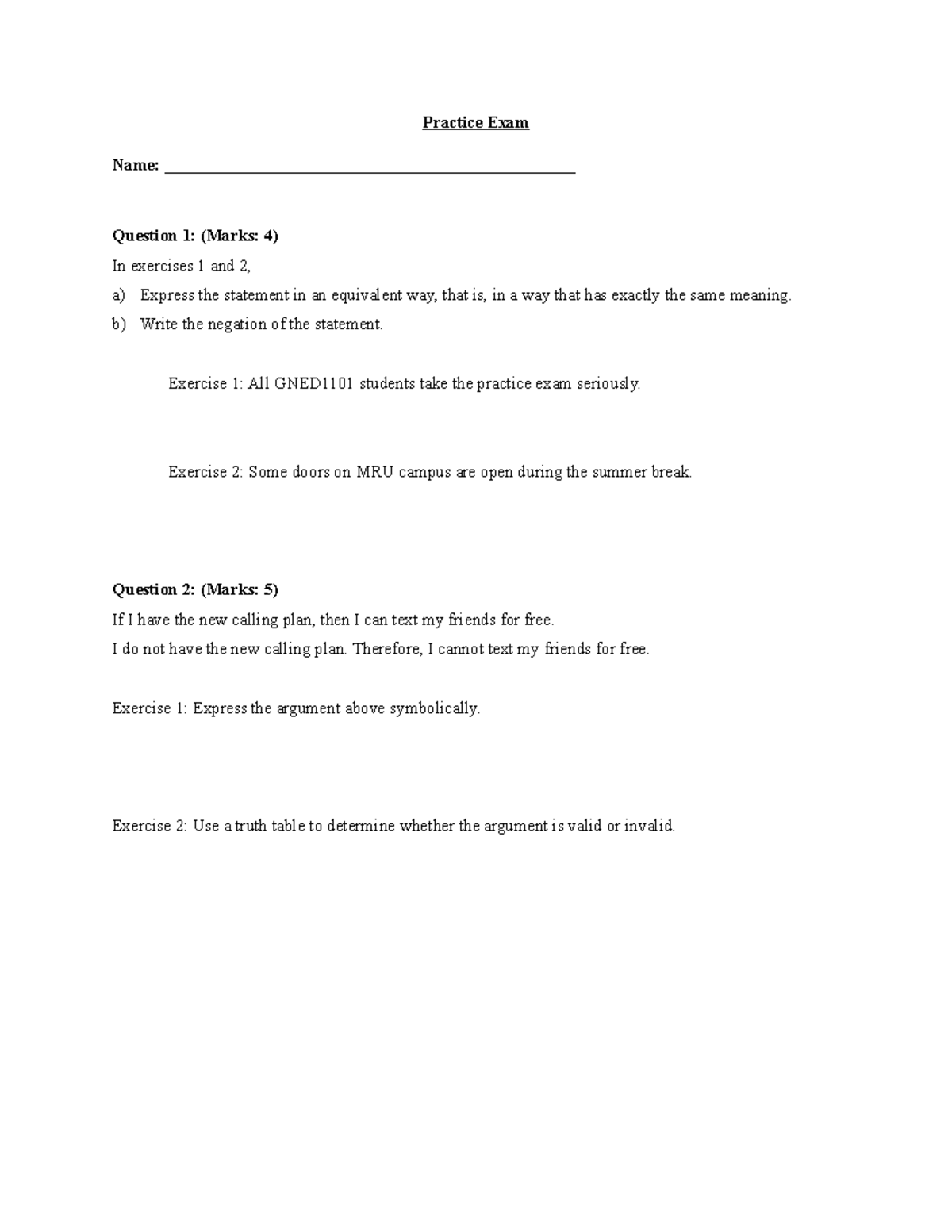 Practice Exam Questions and Answers - Practice Exam Name: - Studocu