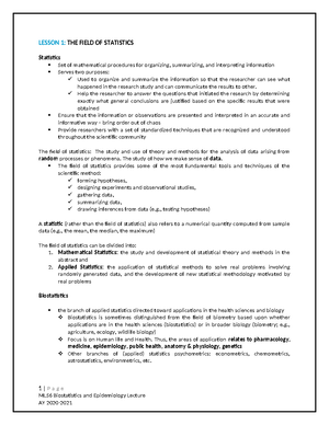 Module 5 Lesson 1 - Asdfghjkl - LESSON 1: INTRODUCTION TO EPIDEMIOLOGY Definition of ...
