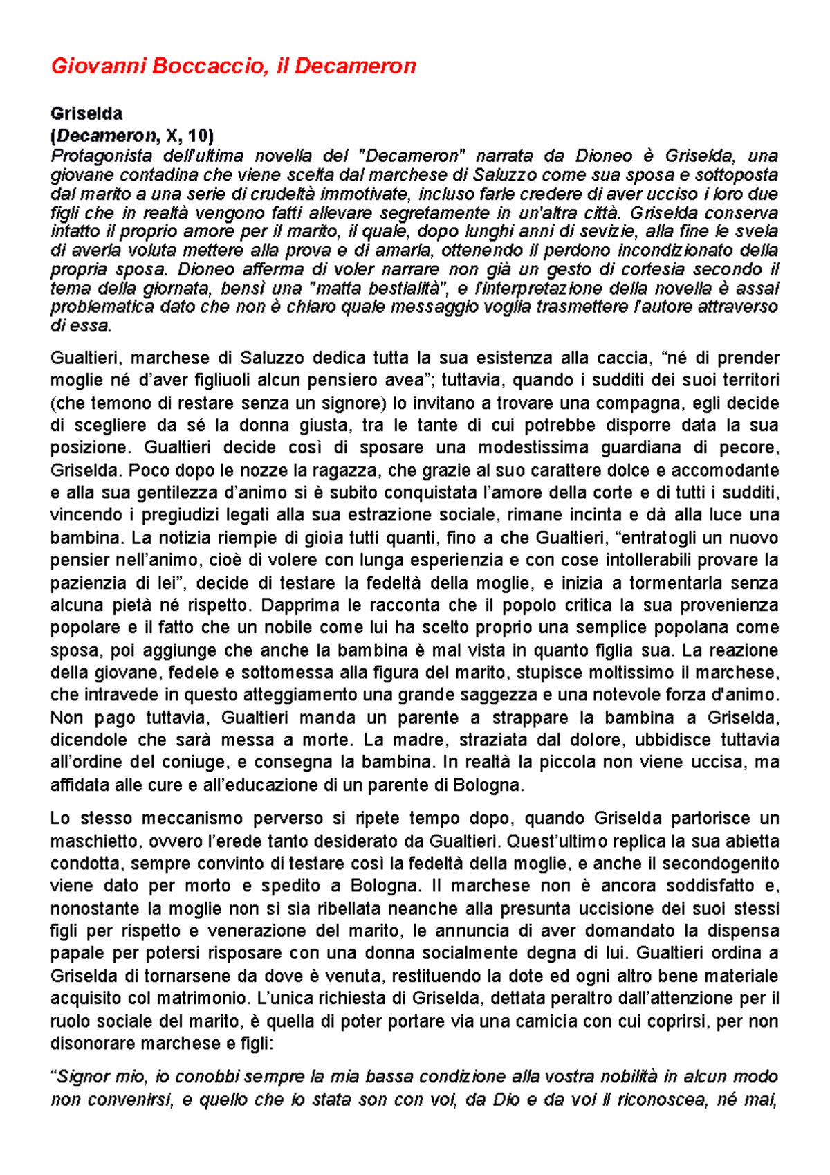 Monografia- Boccaccio - Giovanni Boccaccio, il Decameron Griselda ...