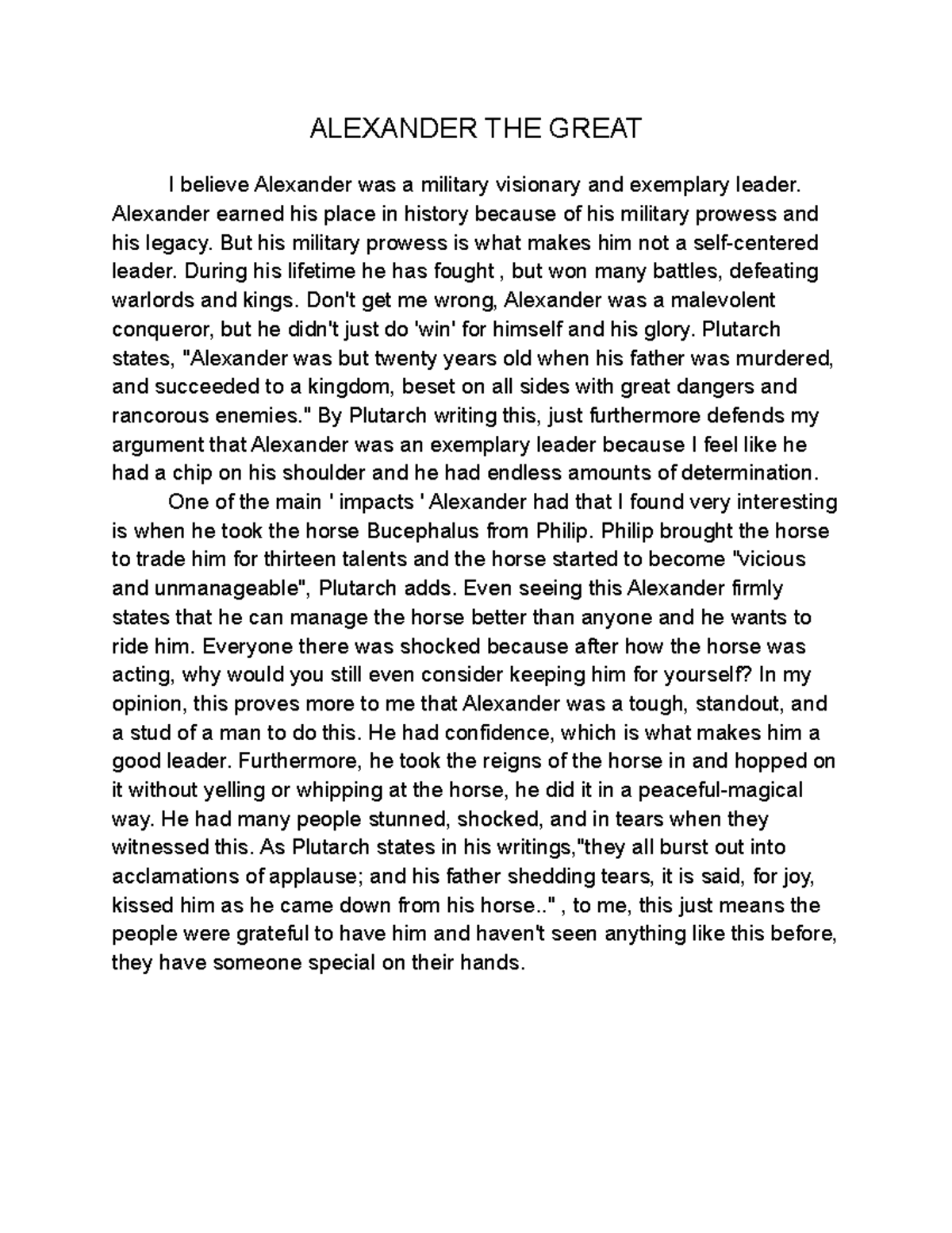 Alexander THE Great - this is a writing paper for the class - ALEXANDER ...