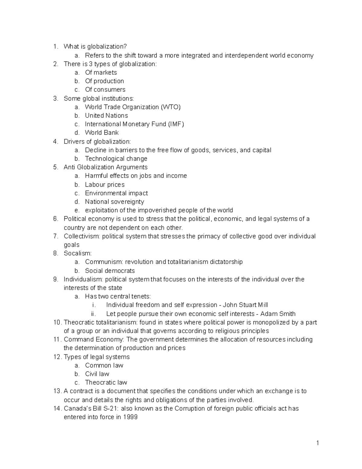INBU 3301 Final Exam Prep - What is globalization? a. Refers to the ...