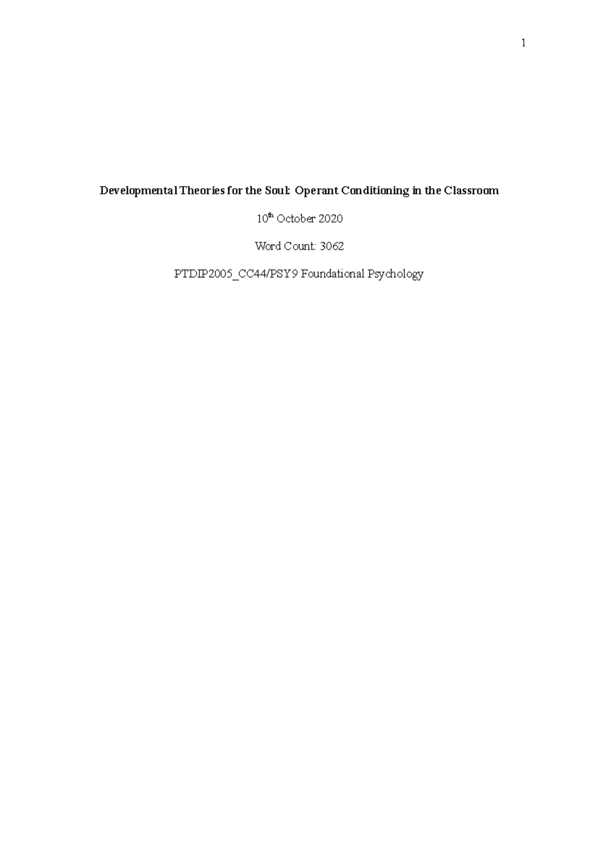 Foundational Psychology Assignment (Distinction Paper) - Developmental ...