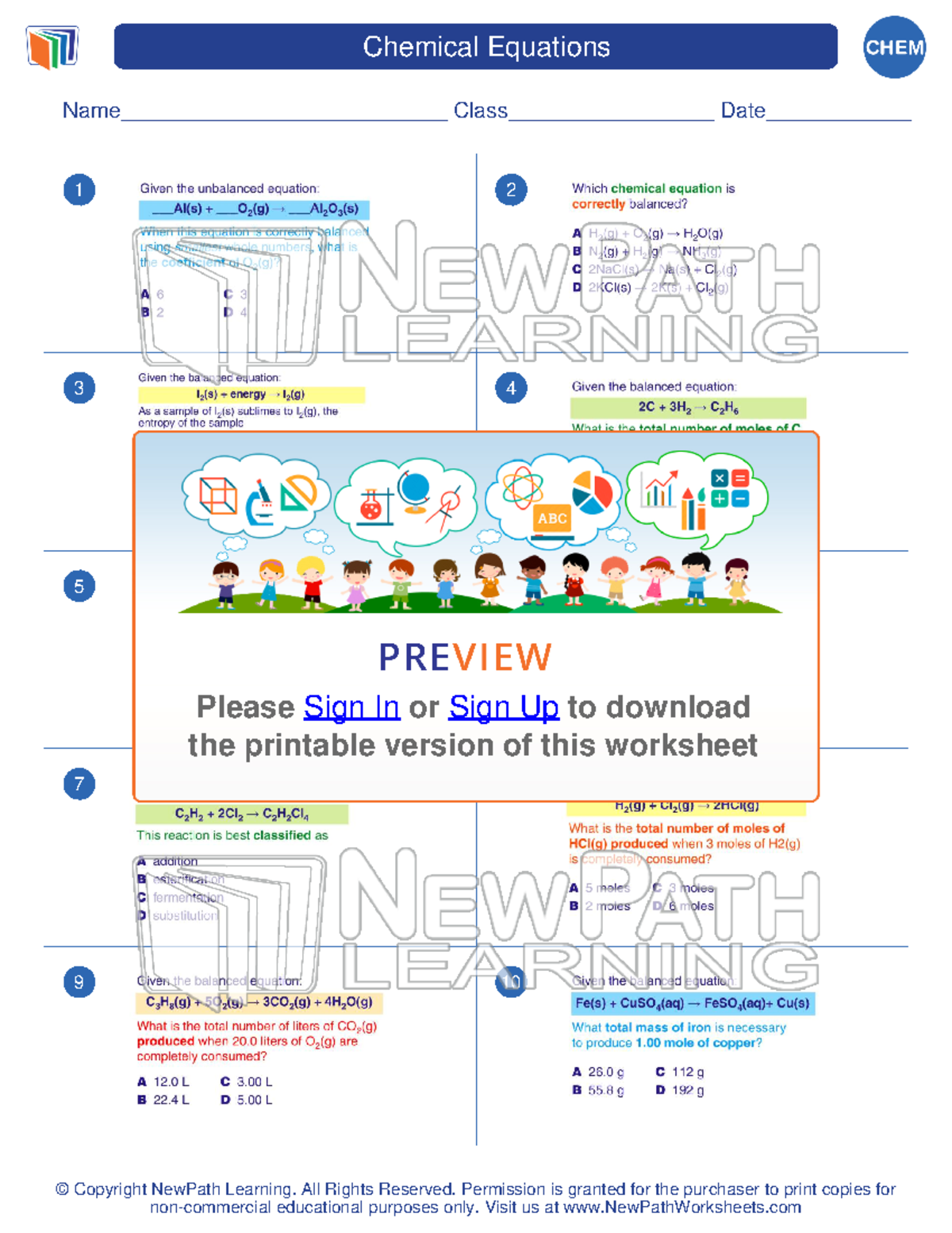 Worksheet chemistry high school chemical equations 0 - Chemical ...