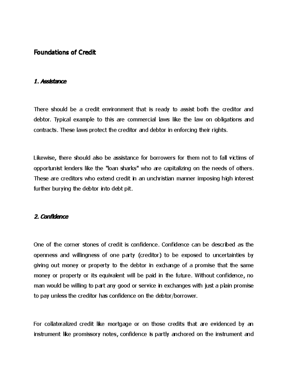 Foundations of Credit - Foundations of Credit Assistance There should ...