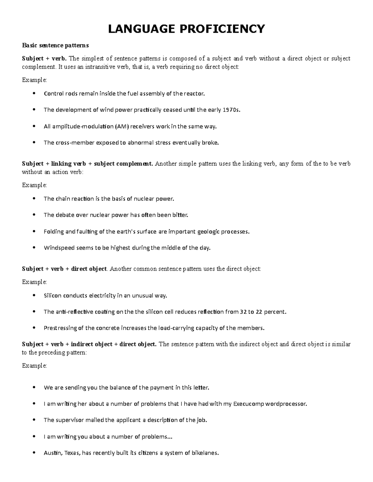 Language Proficiency Review Materials with Answers - LANGUAGE ...