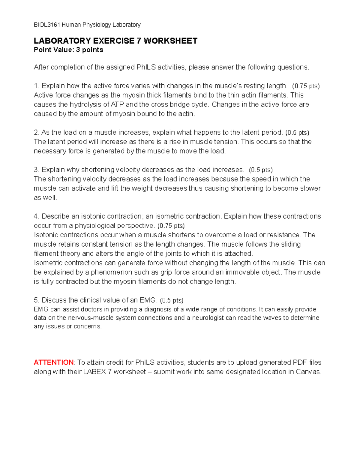 Physio Muscle Lab notes - BIOL3161 Human Physiology Laboratory ...