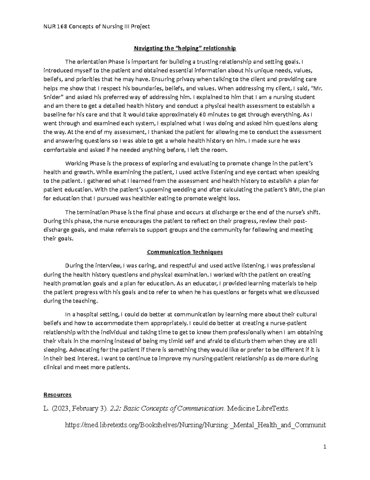 NUR 168 Project Working relationship and communication - NUR 168 ...