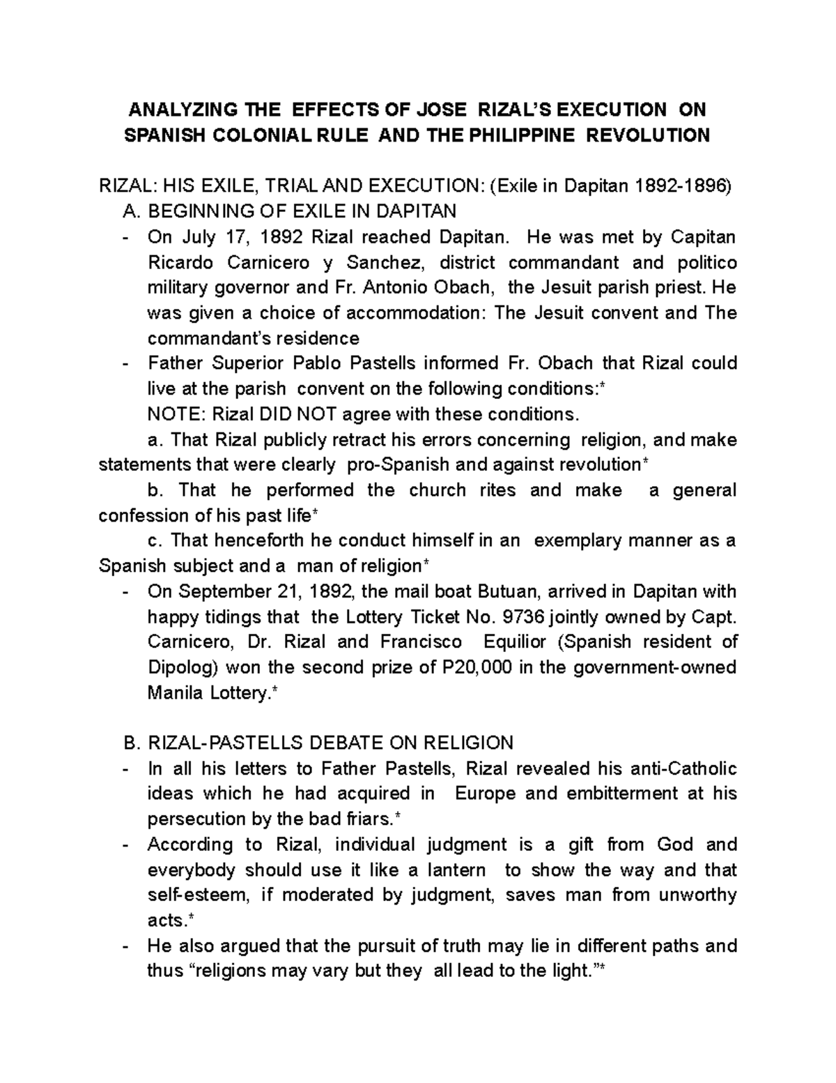Analyzing THE Effects OF JOSE Rizal’S Execution ON Spanish Colonial ...