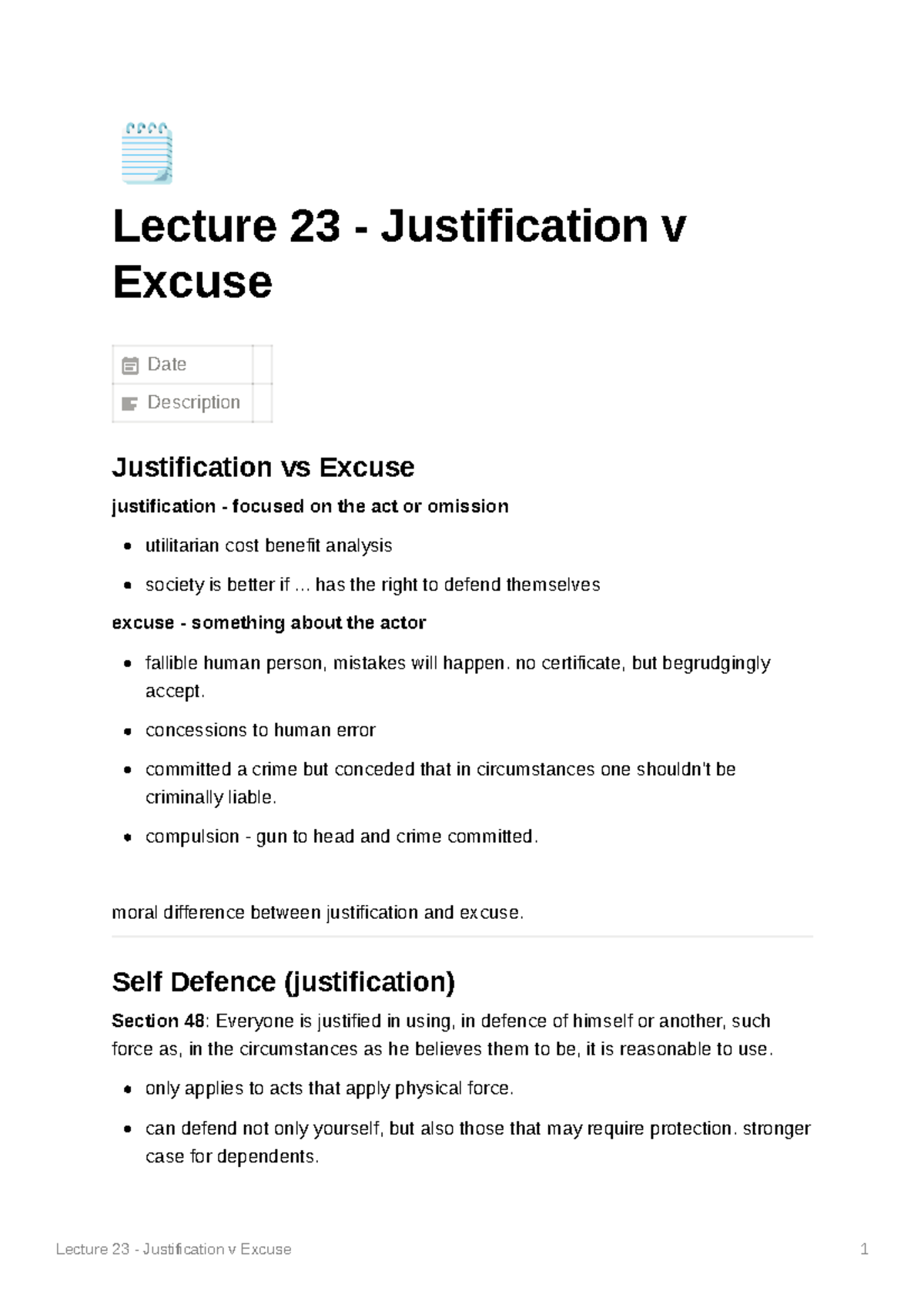 Lecture 23 - Justification v Excuse - Lecture 23 - Justification v ...