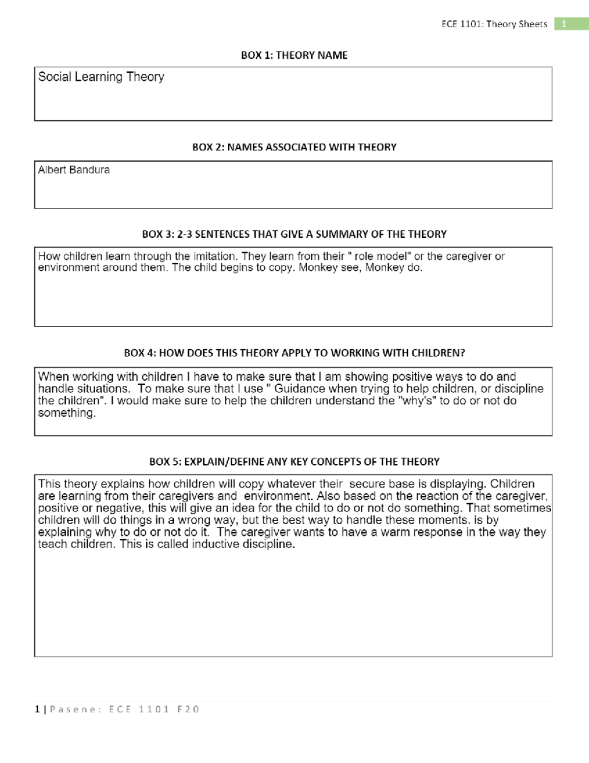 Albert Bandura - Theory Paper - ECE 1100 - Studocu
