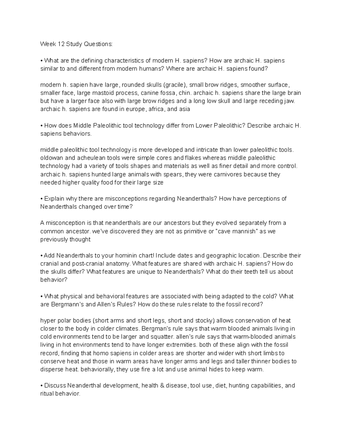 Week 12 Study Questions - Week 12 Study Questions: What are the ...