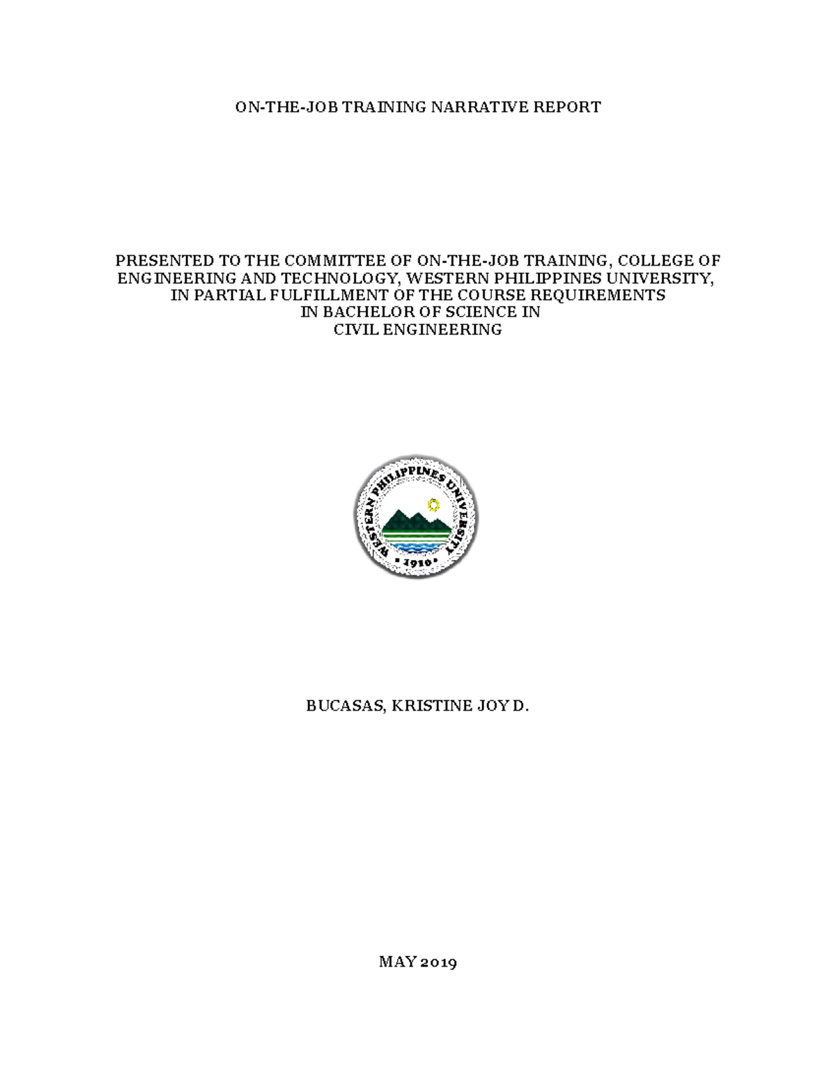 Narrative Report on Materials - ON-THE-JOB TRAINING NARRATIVE REPORT ...