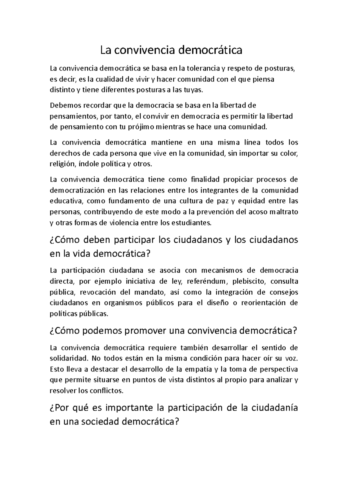 La convivencia democrática - La convivencia democrática La convivencia ...