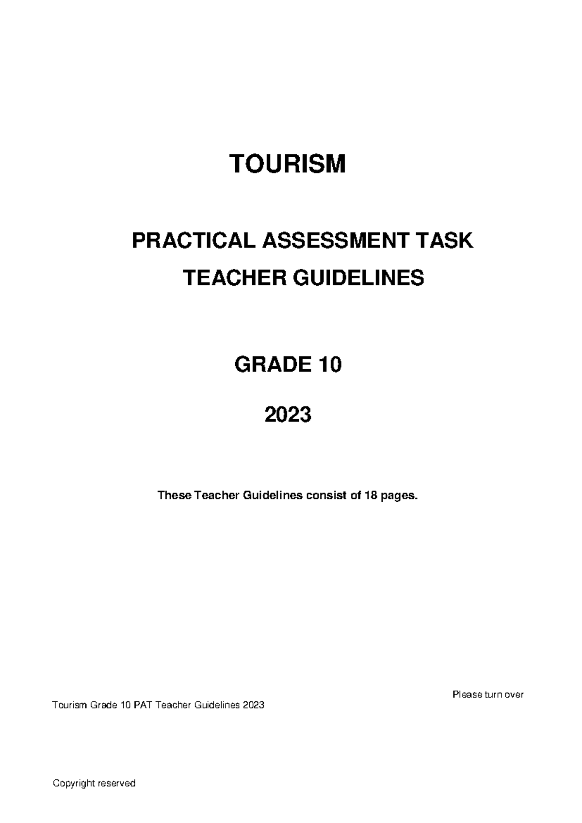 667848377 1 Tourism PAT Gr 10 2023 memo - Copyright reserved TOURISM PRACTICAL ASSESSMENT TASK ...