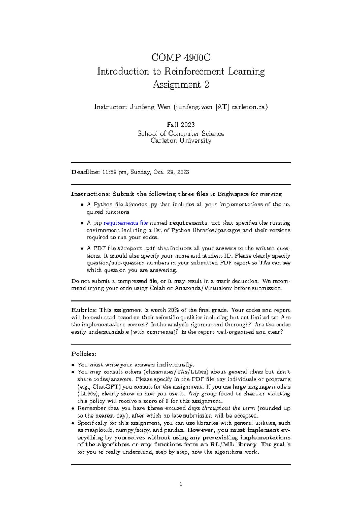 COMP 4900C Reinforcement Learning - COMP 4900C Introduction to ...