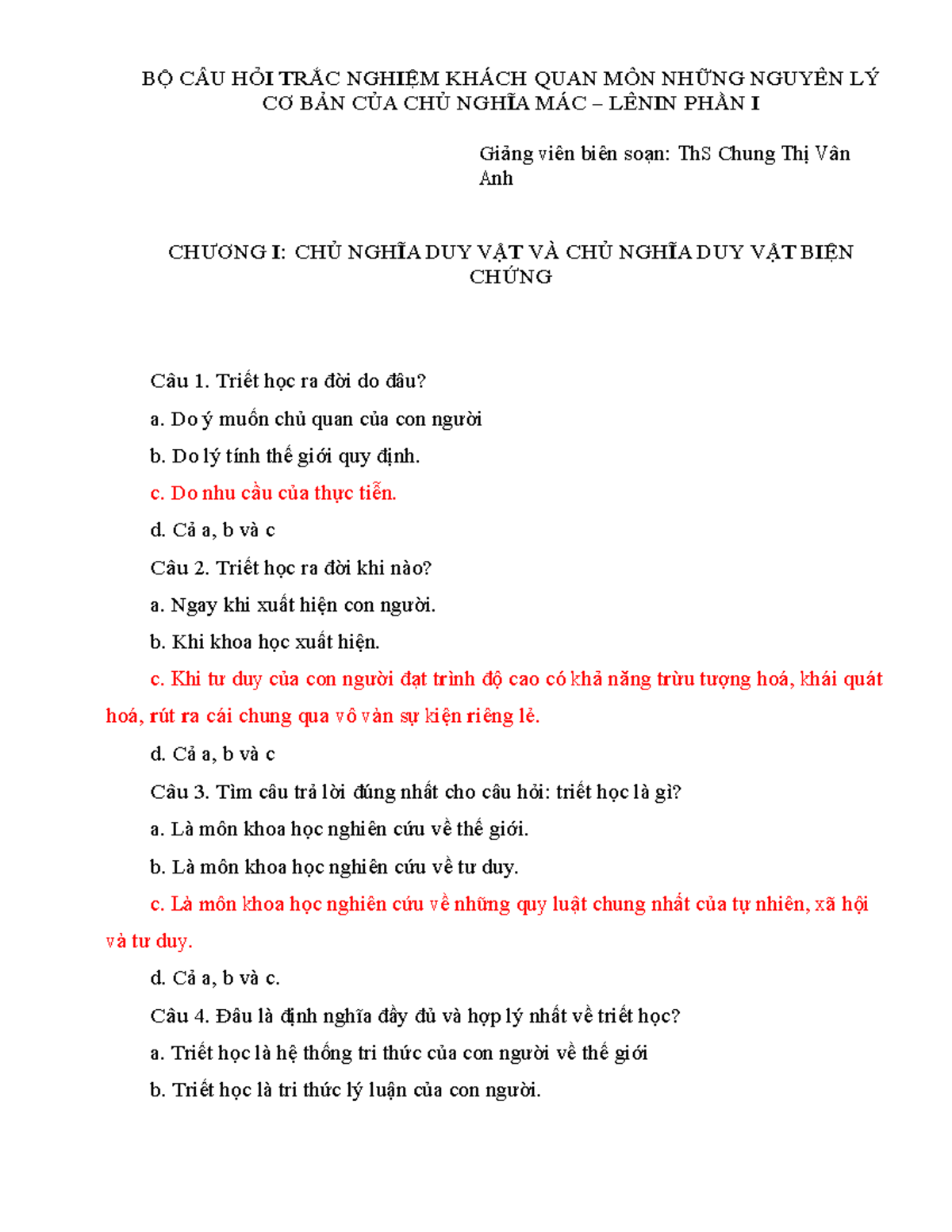 Bo 350 cau hoi trac nghiem khach quan nguyen li co ban cua chu nghia mac lenin - B Ộ C ÂU HỎ I ...