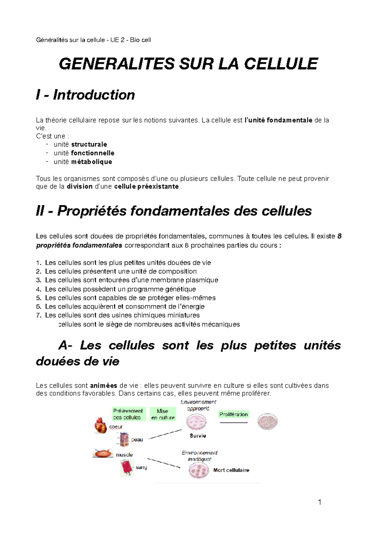 Gnralit sur la cellule - Généralités sur la cellule - UE 2 - Bio cell ...