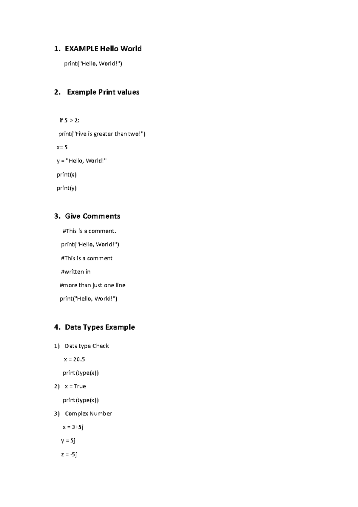 VAP Python-1 - 1. EXAMPLE Hello World print("Hello, World!") 2. Example ...