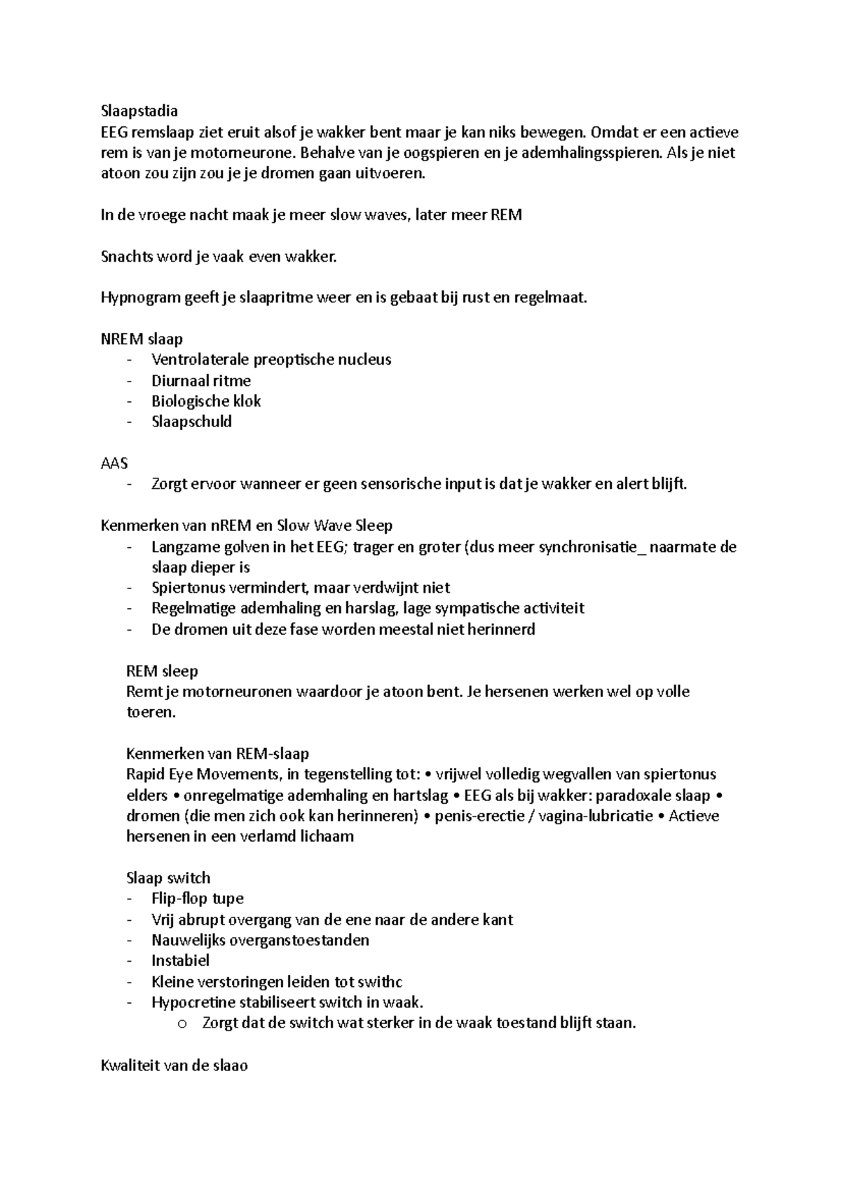 Blok 3.2 Week 3 - College-aantekeningen week 3 - Slaapstadia EEG ...