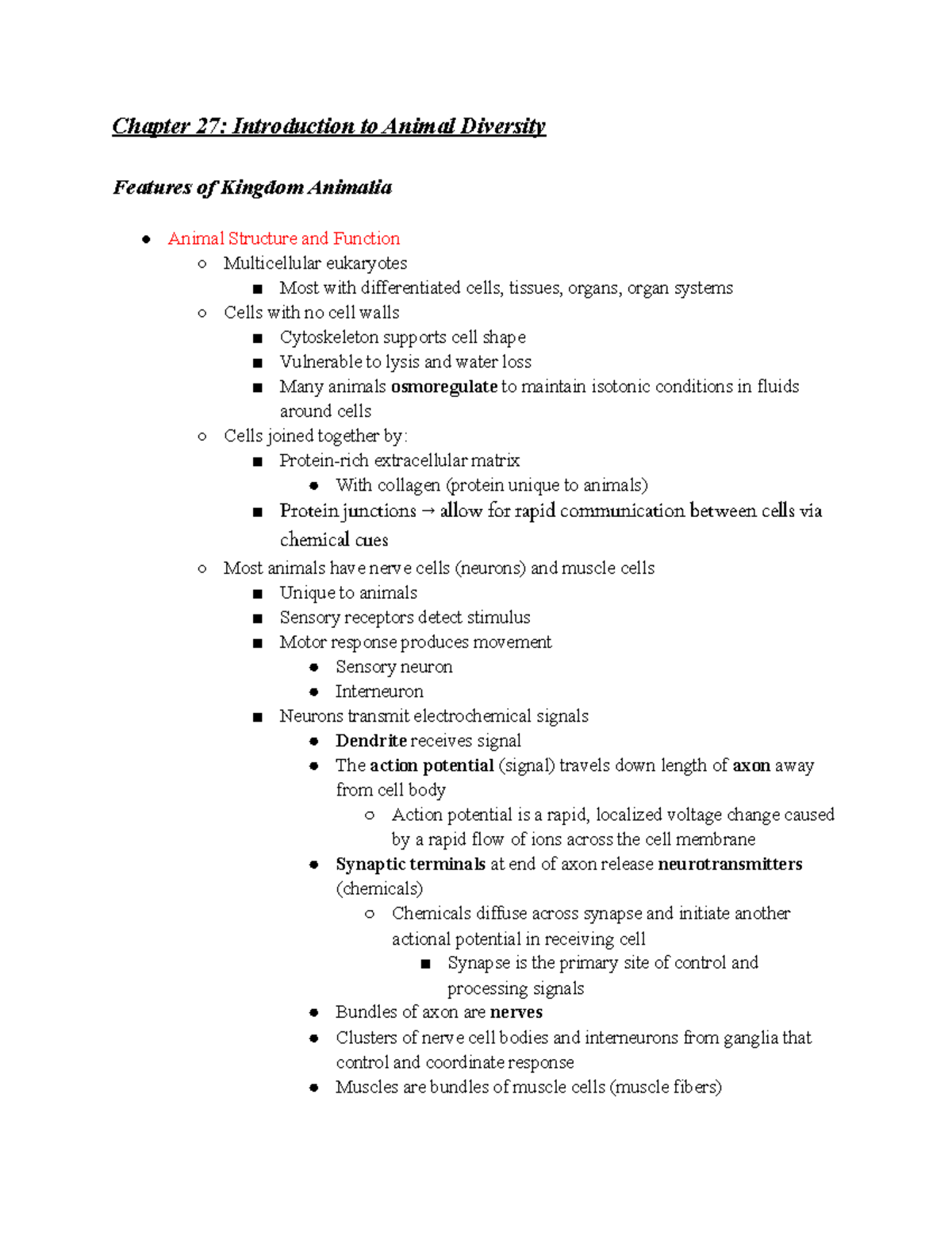 Biology 112 Ch. 27 Lecture Notes - Chapter 27: Introduction to Animal ...