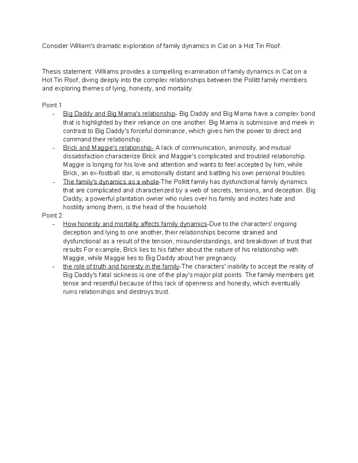 Detailed outline cat - Consider William's dramatic exploration of ...