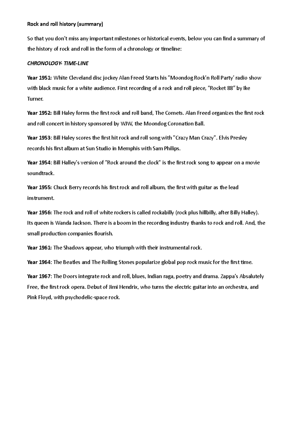 Rock and roll history TIME-LINE A BRIEF DESCRIPTION - Rock and roll ...