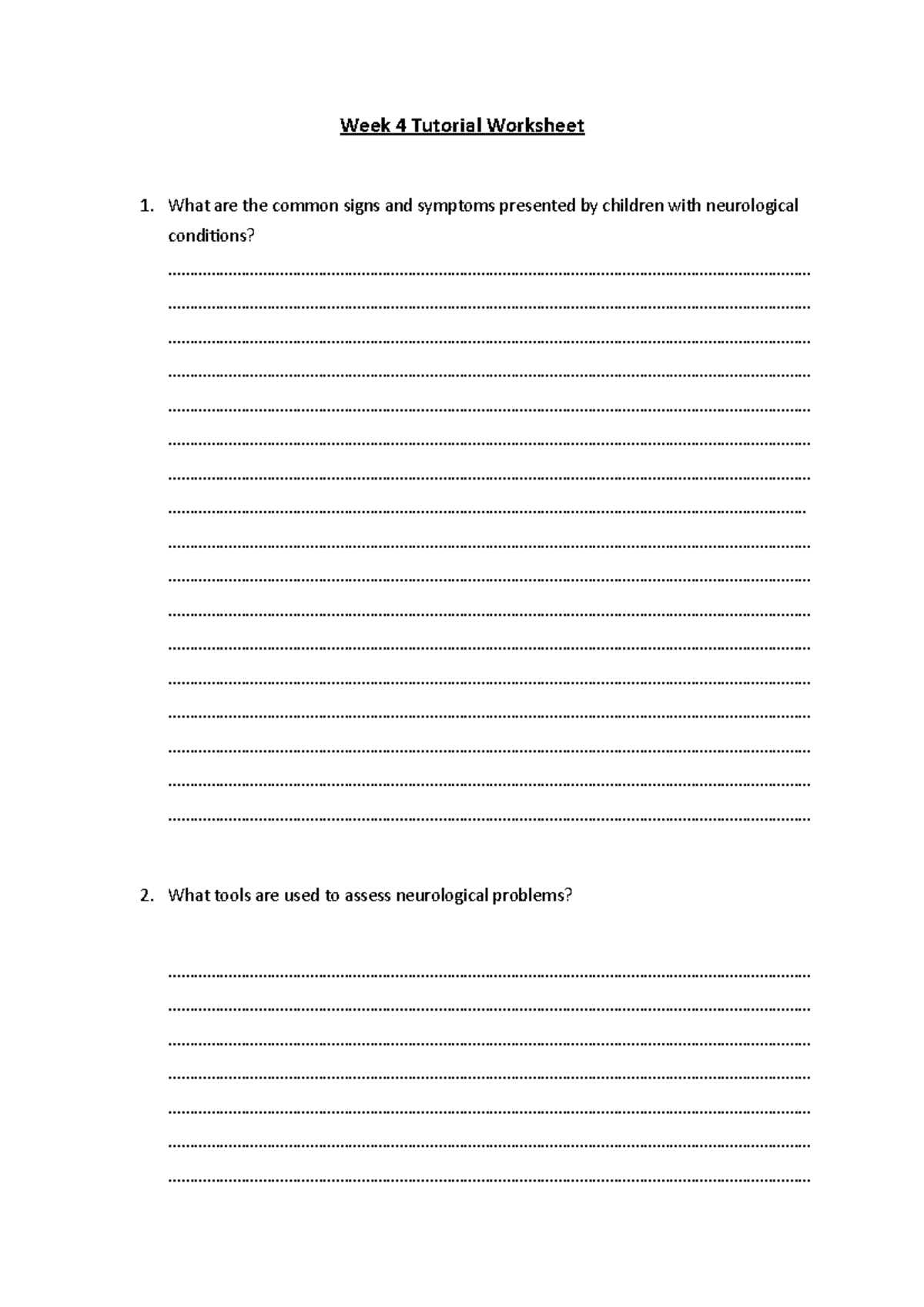 Week 4 worksheet 2023 - worsheet 4 - Week 4 Tutorial Worksheet What are the common signs and ...
