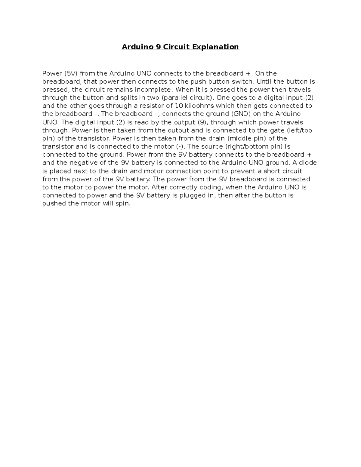 Arduino 9 Circuit Explanation - EGN 2020C - University of Florida - Studocu