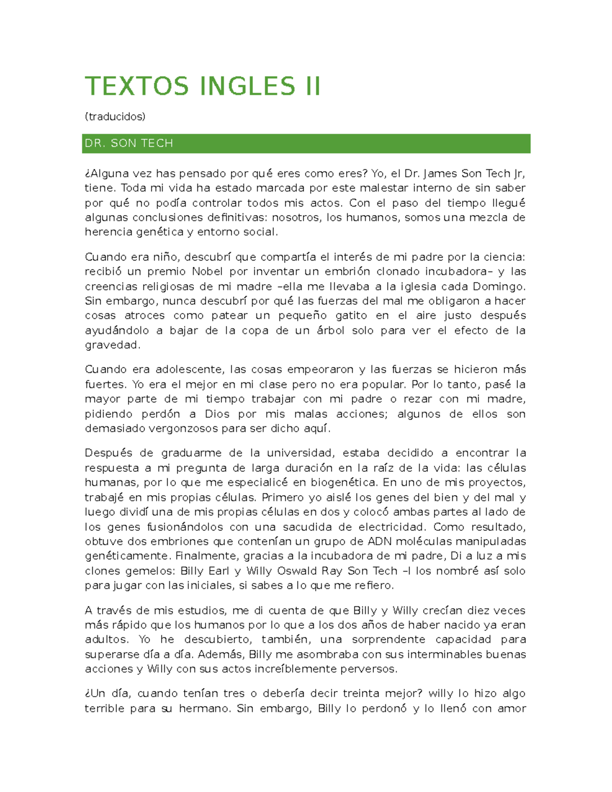 Textos ingles II - 1° parcial - TEXTOS INGLES II (traducidos) DR. SON ...