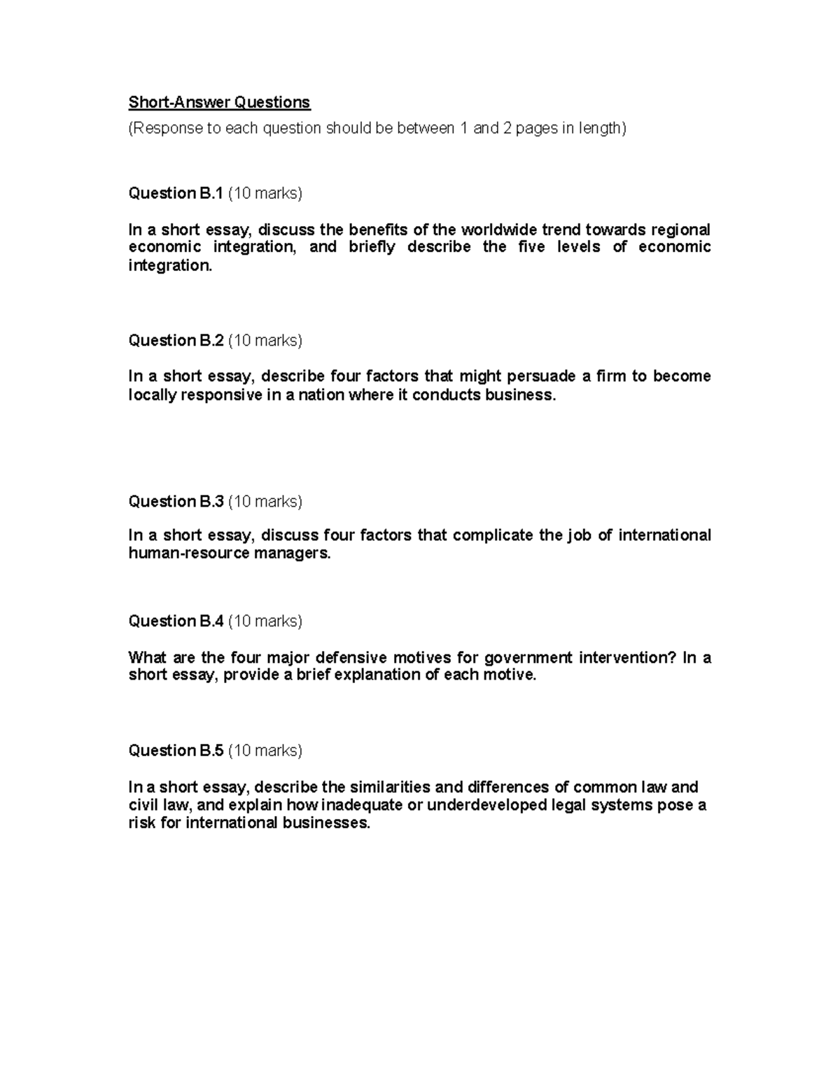 Exam 2 October 2018, questions - Short-Answer Questions (Response to ...