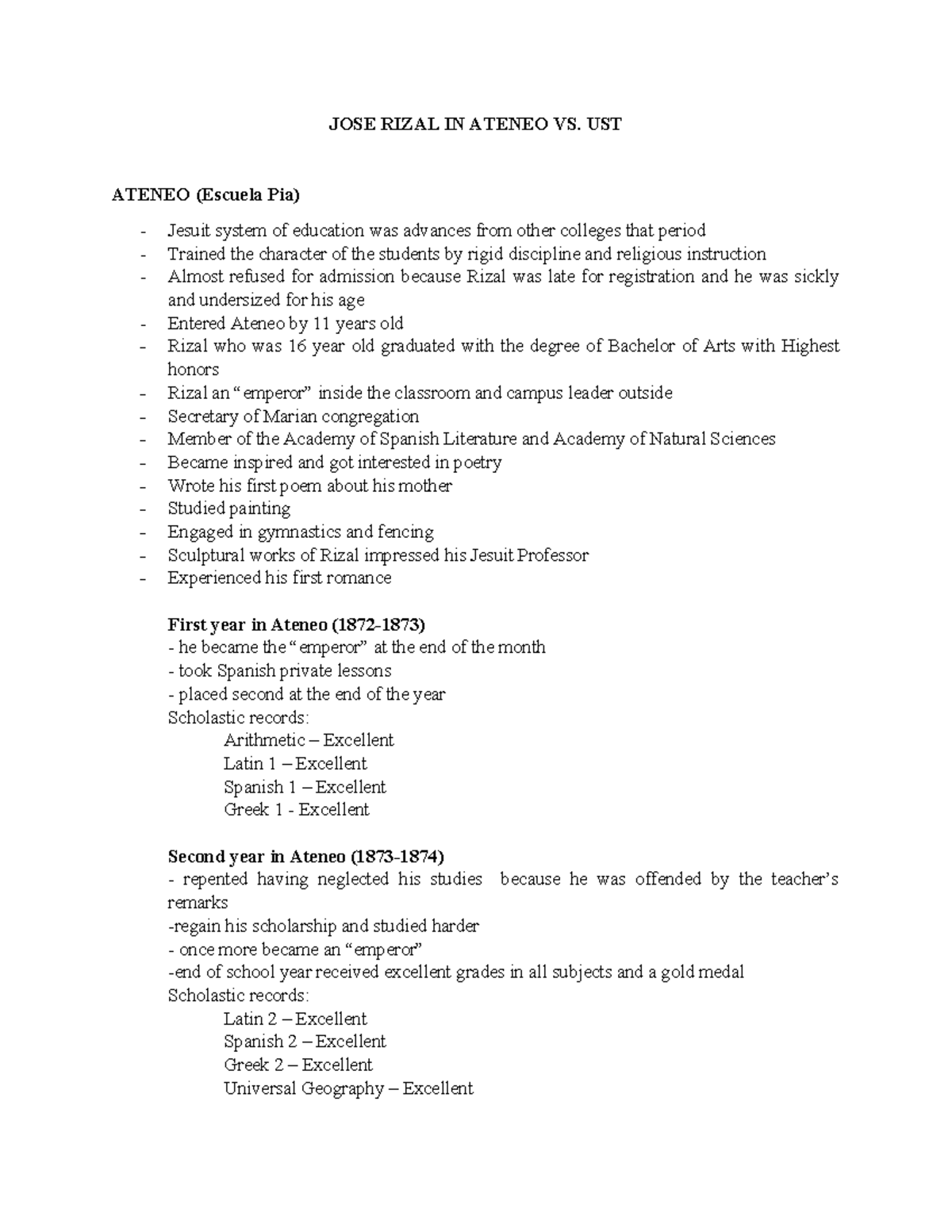JOSE Rizal IN Ateneo VS UST - JOSE RIZAL IN ATENEO VS. UST ATENEO ...