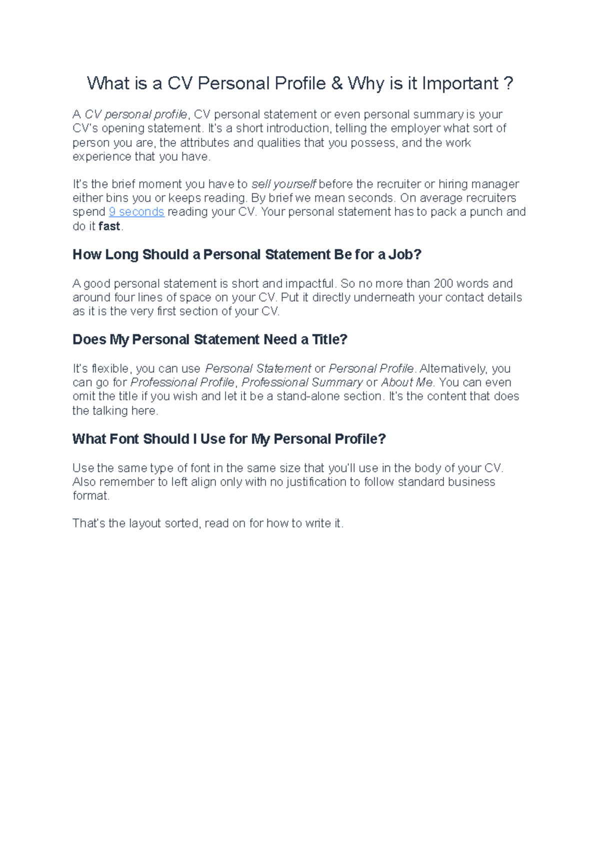 What is a CV Personal Profile - It’s a short introduction, telling the ...