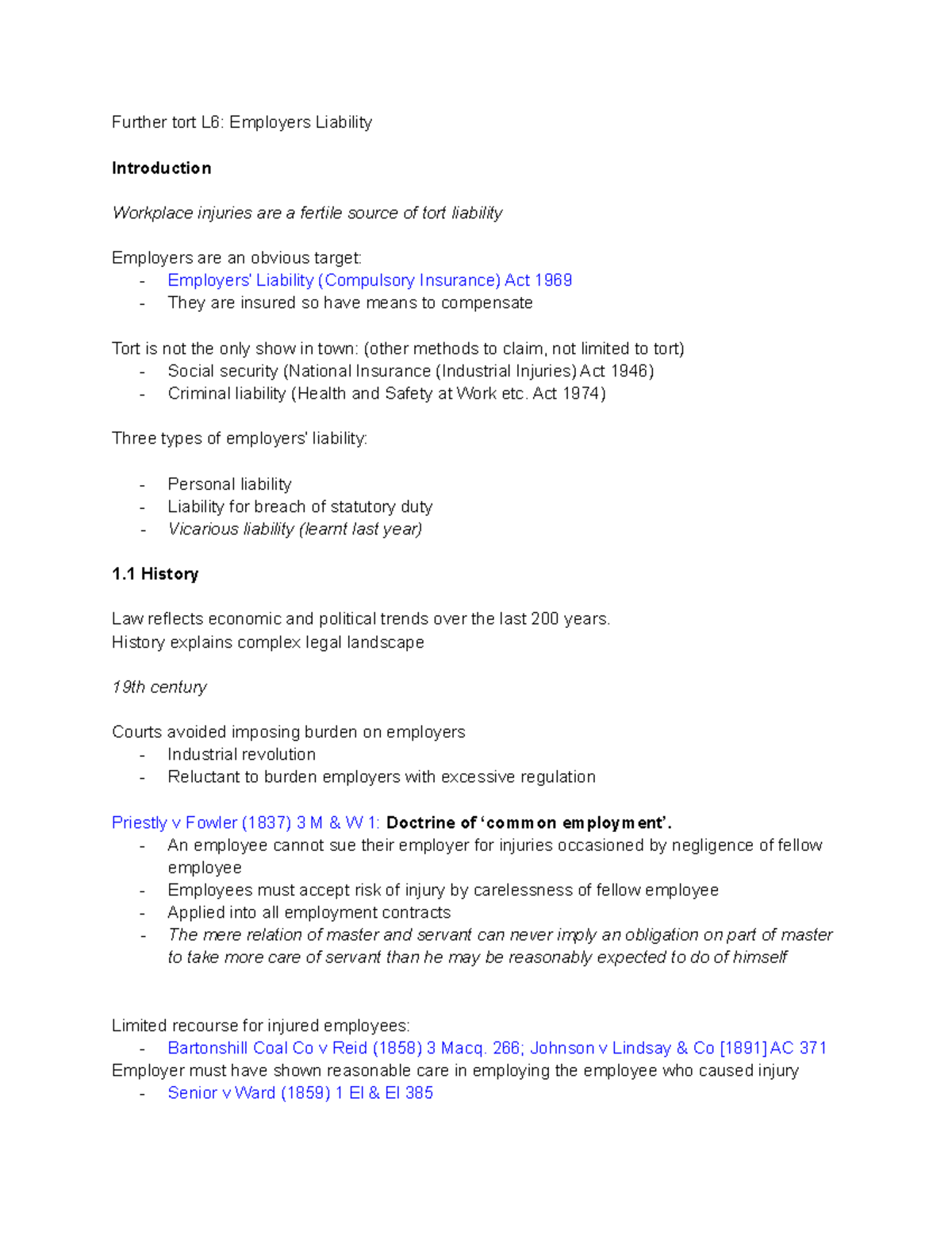 Further tort L6 Employers Liability - Further tort L6: Employers ...
