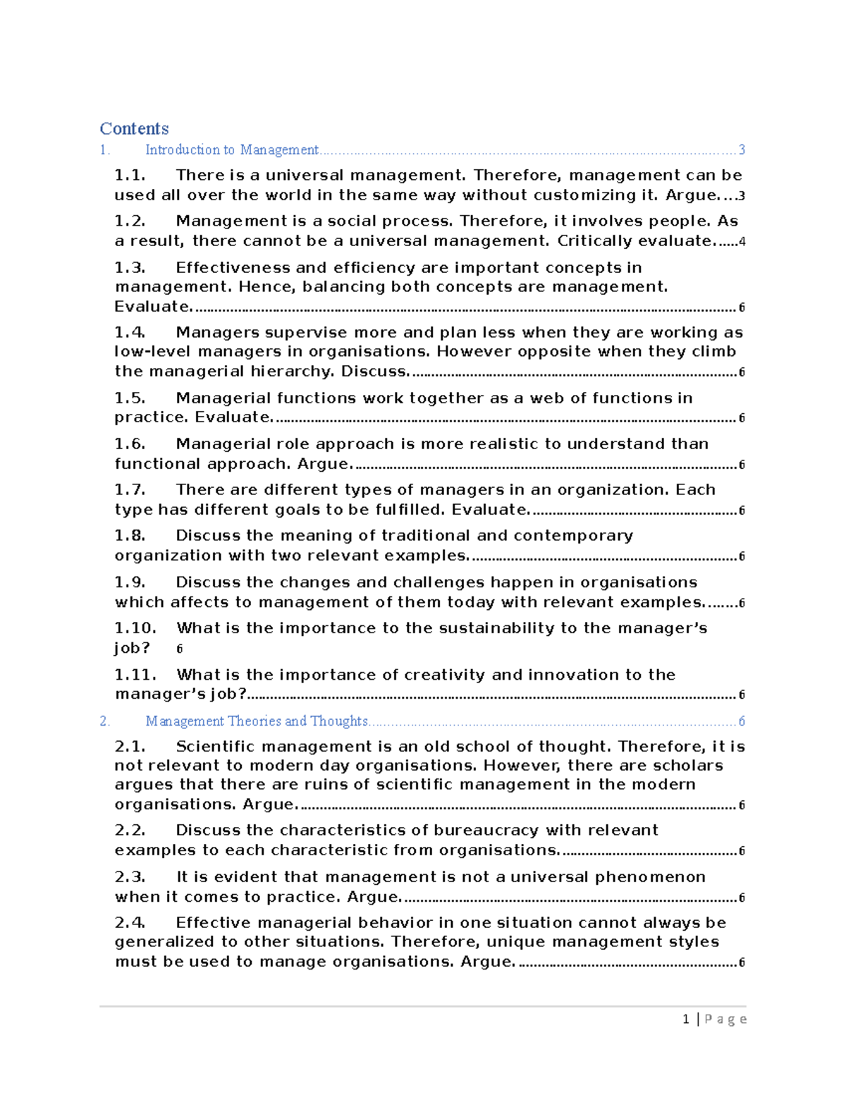 Management process review questions - Contents 1. Introduction to - Studocu