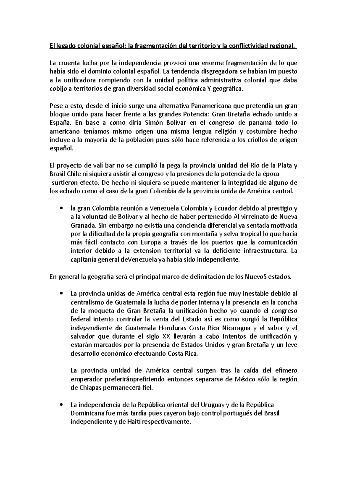 Apuntes america latina - El legado colonial español: la fragmentación ...